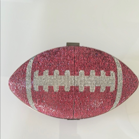Bags | Crystal Football Clutch In Pink And Silver Excellent Condition ...